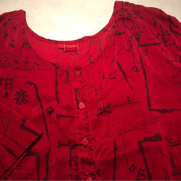 Tianello | Tops | Tianello 2xl Red Silk Blouse Asian Print Button Up A ...